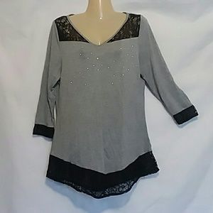Belldini | Tops | Belldini Embellished Gray Knit Tunic Top Lace Trim ...